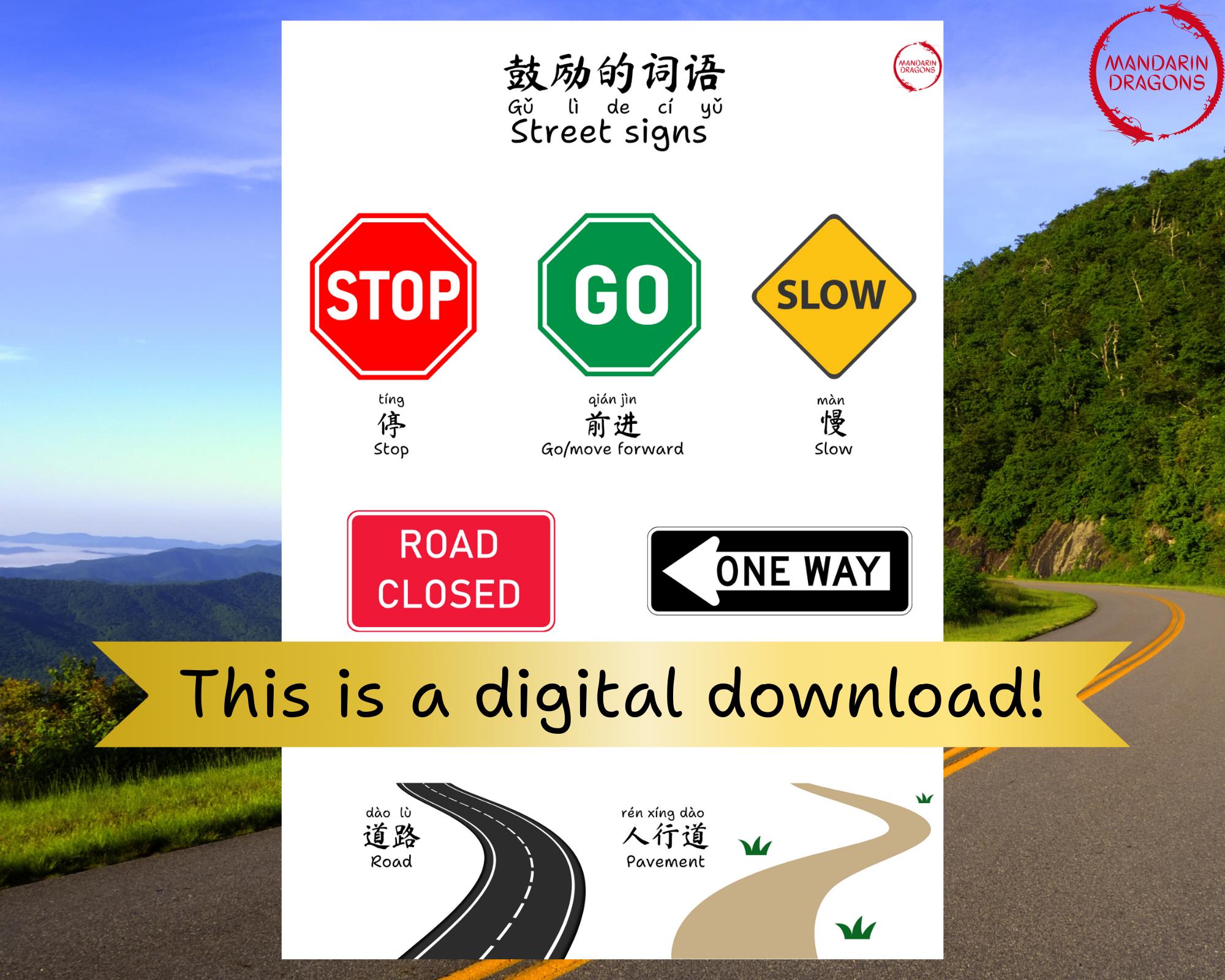 Mandarin Chinese Learning Poster - Street Signs. Simplified Mandarin ...