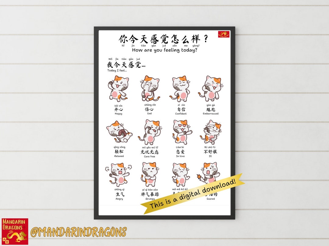Mandarin Chinese Learning Poster How Do You Feel Simplified Mandarin ...