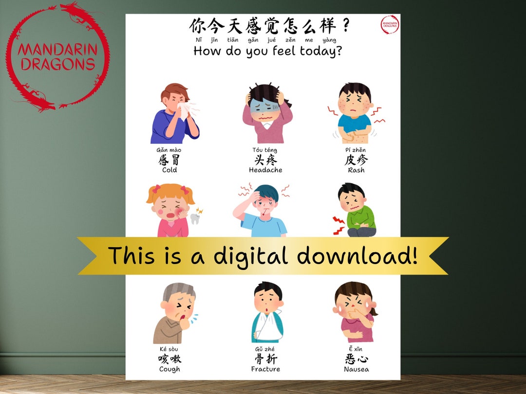 Mandarin Chinese Learning Poster - How Do You Feel Today? Simplified ...