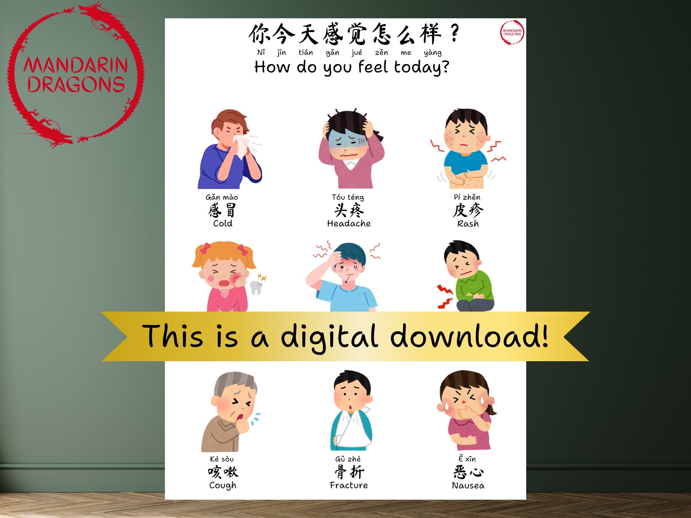 Mandarin Chinese Learning Poster - How Do You Feel Today? Simplified ...