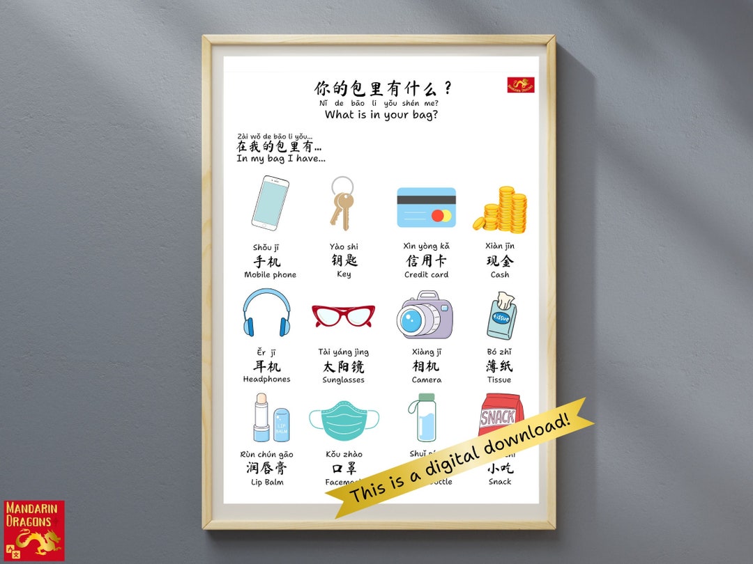 Chinese Learning Poster What is in Your Bag Simplified Mandarin ...