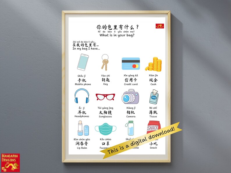 Chinese Learning Poster What is in Your Bag Simplified Mandarin ...