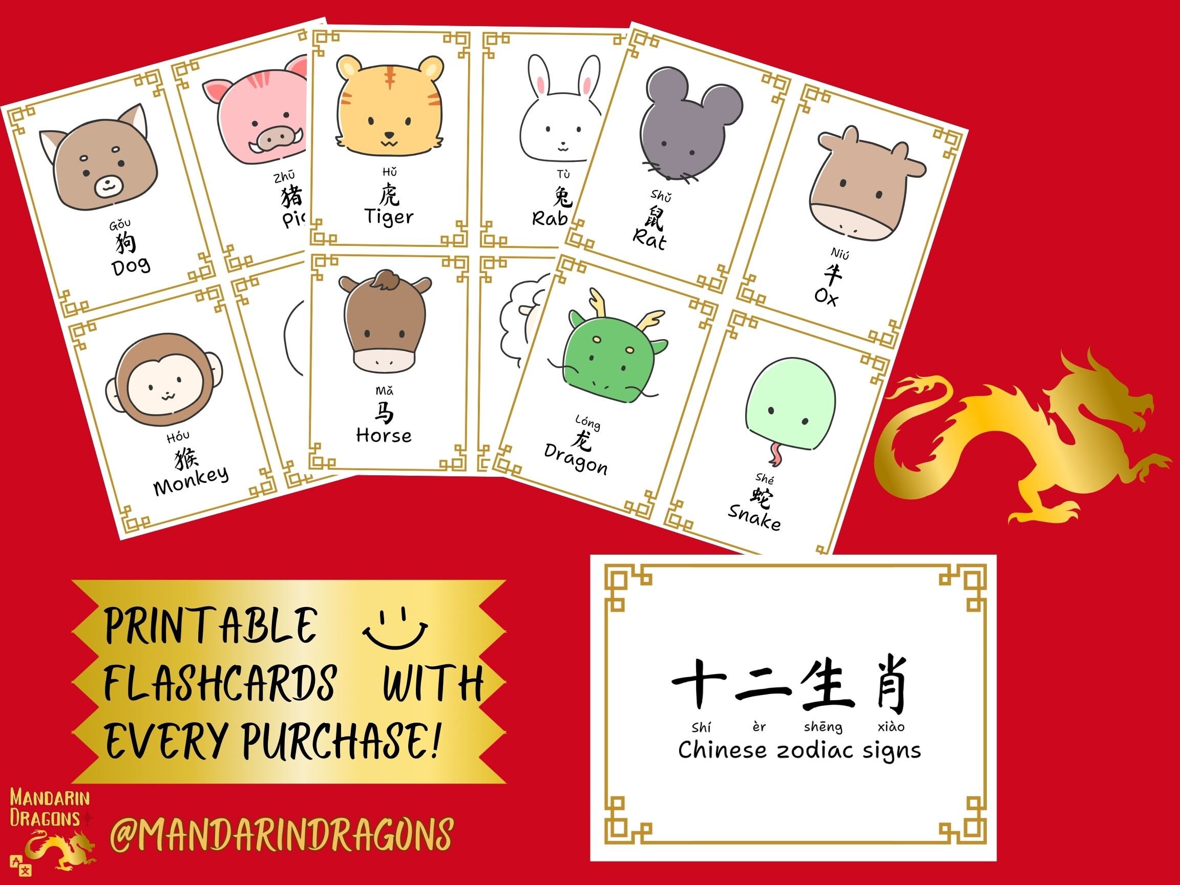 Chinese Learning Poster - Chinese Zodiac Signs, Simplified Mandarin ...
