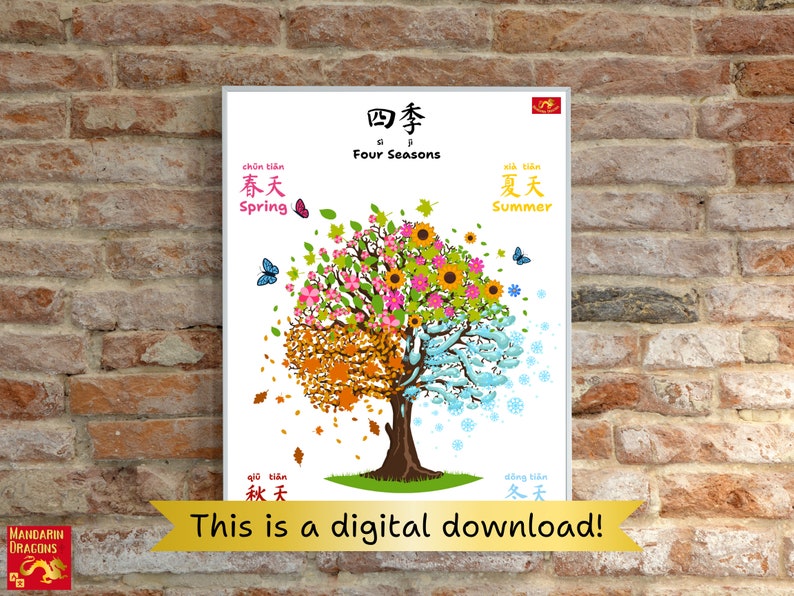 Chinese Learning Poster Four Seasons. Simplified Mandarin Homeschool ...