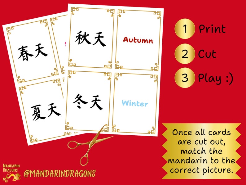 Mandarin Chinese Learning Poster Four Seasons. Simplified Mandarin ...