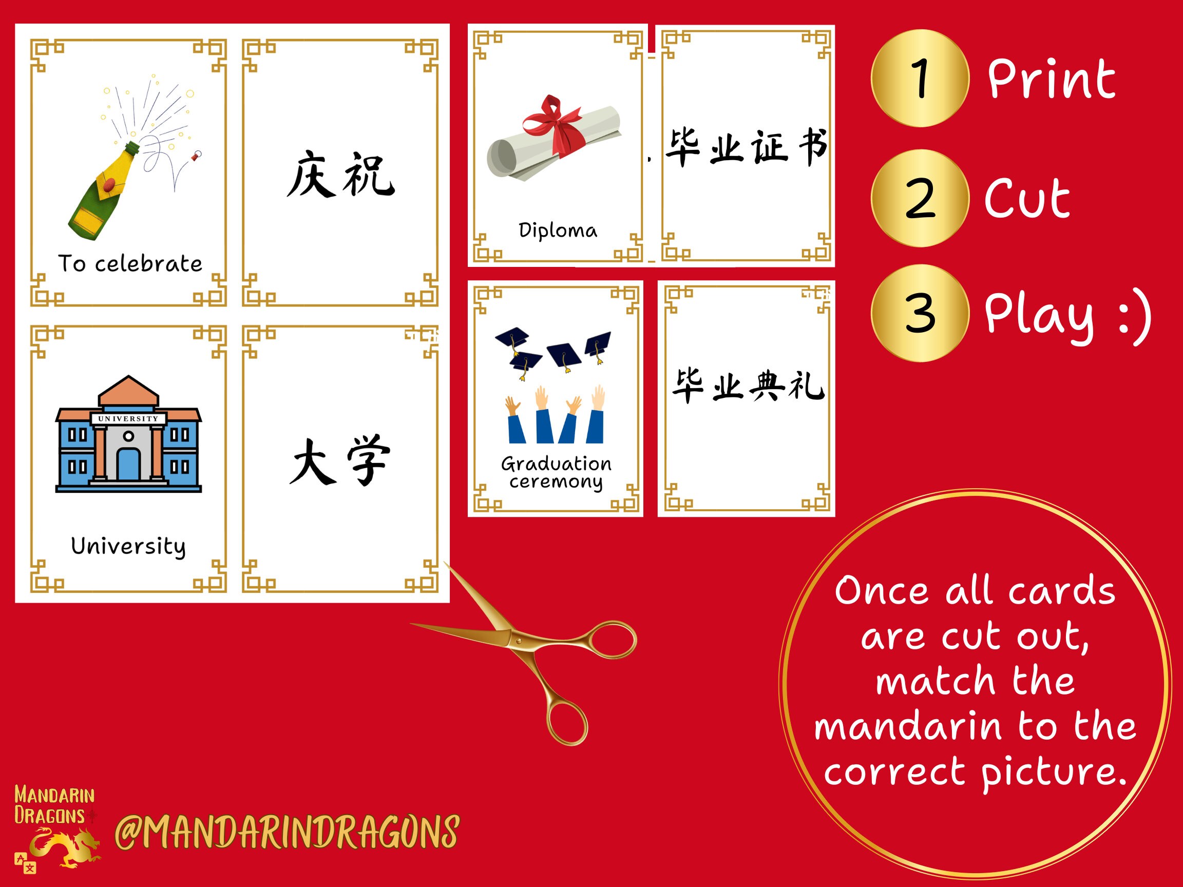 Mandarin Chinese Learning Poster - Happy Graduation. Simplified ...