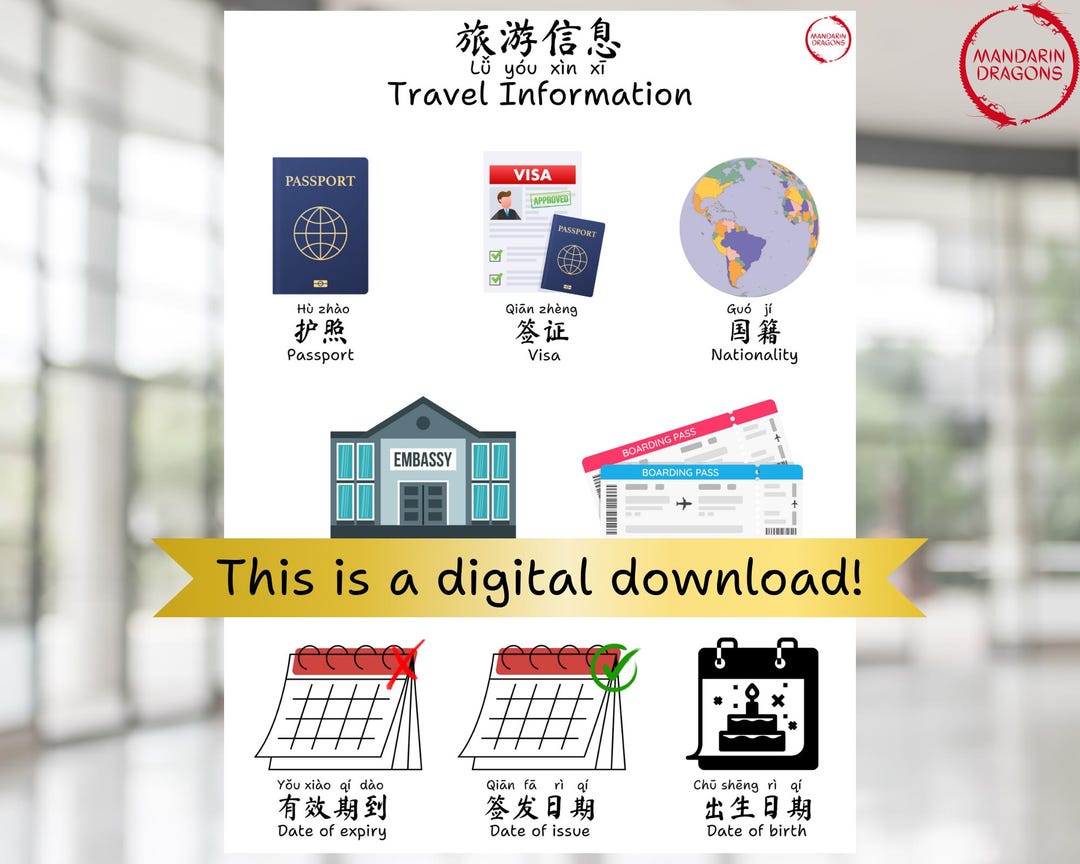 Mandarin Chinese Learning Poster - Travel Information. Simplified ...