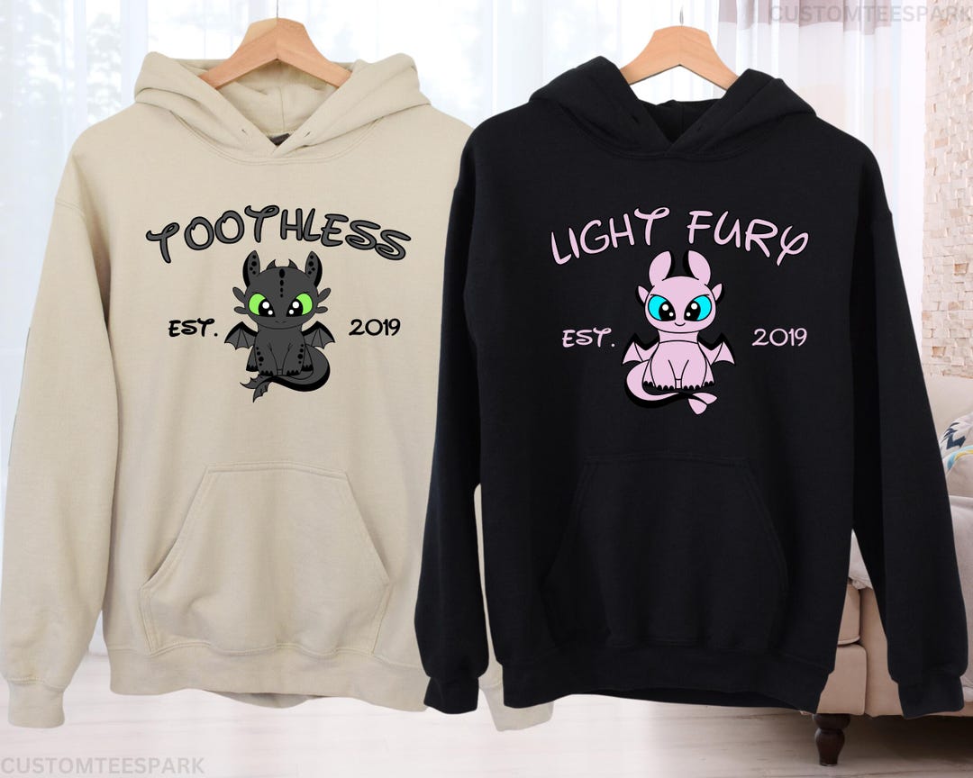 Toothless and Light Fury Hoodie, Custom Year Disney Hoodie, Dragon ...