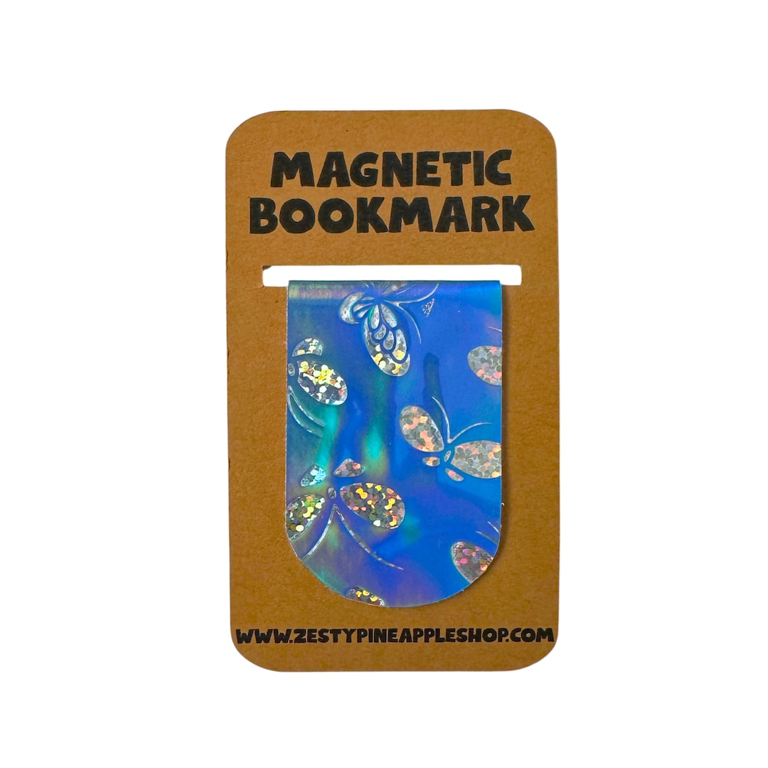 Holographic Blue Butterfly Fold Over Magnetic Bookmark - Etsy
