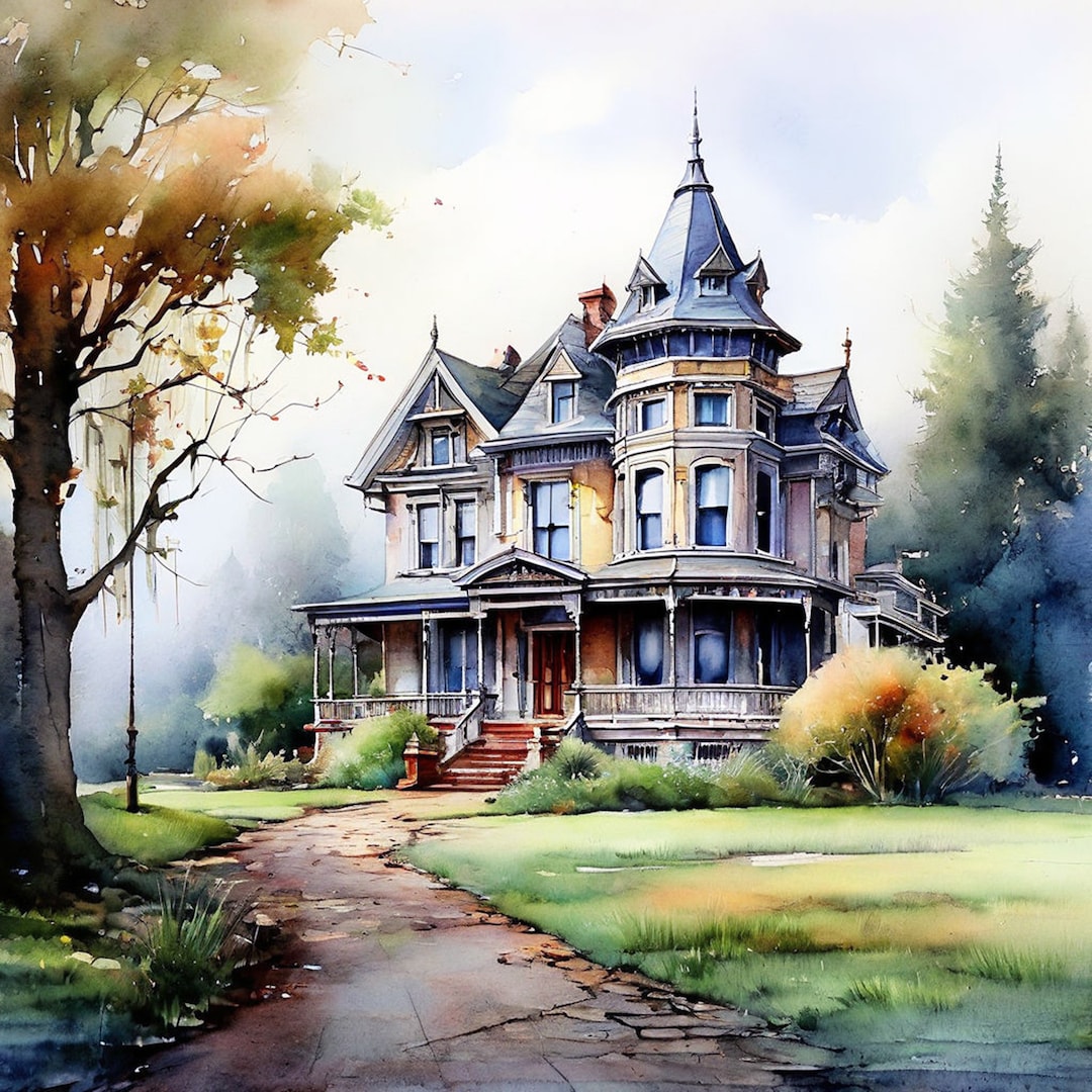 Beautiful Victorian Home Artwork Watercolor. Instant Download: High-res ...