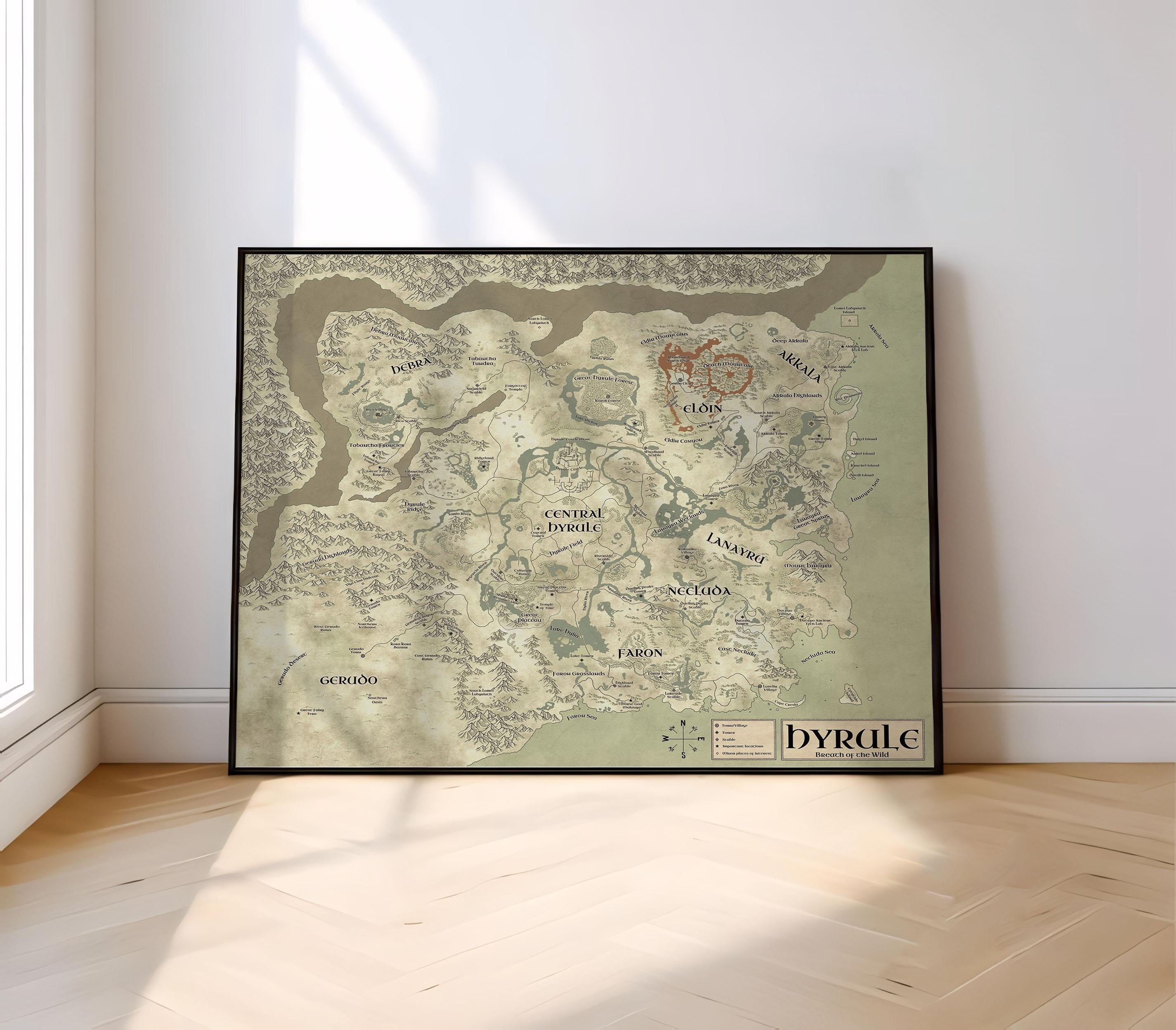 The Legend of Zelda Hyrule Map Poster | Fantasy Video Game Wall Art ...