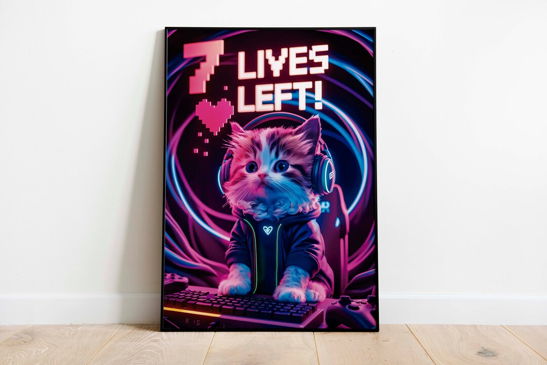 Gamer Cat Posters Digital Print AI Art Wall Decor Digital Print Witcher ...