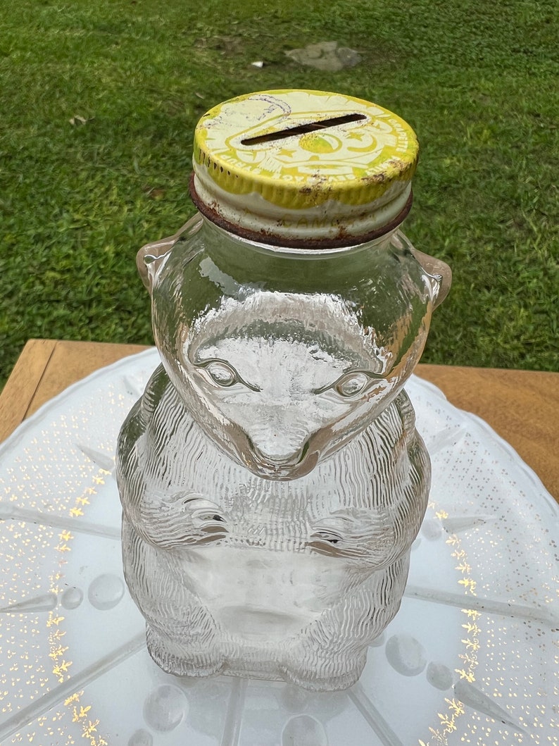 Vintage Large 1950s Snow Crest Beverages Glass Bear Coin Bank Bottle 8. ...