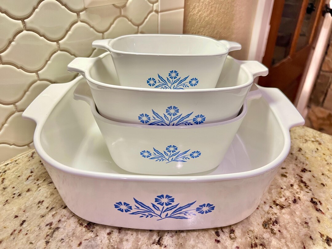 Corning Ware Blue Cornflower Casserole Dishes 4 Quart 1 3/4 Quart 1 1/2 ...