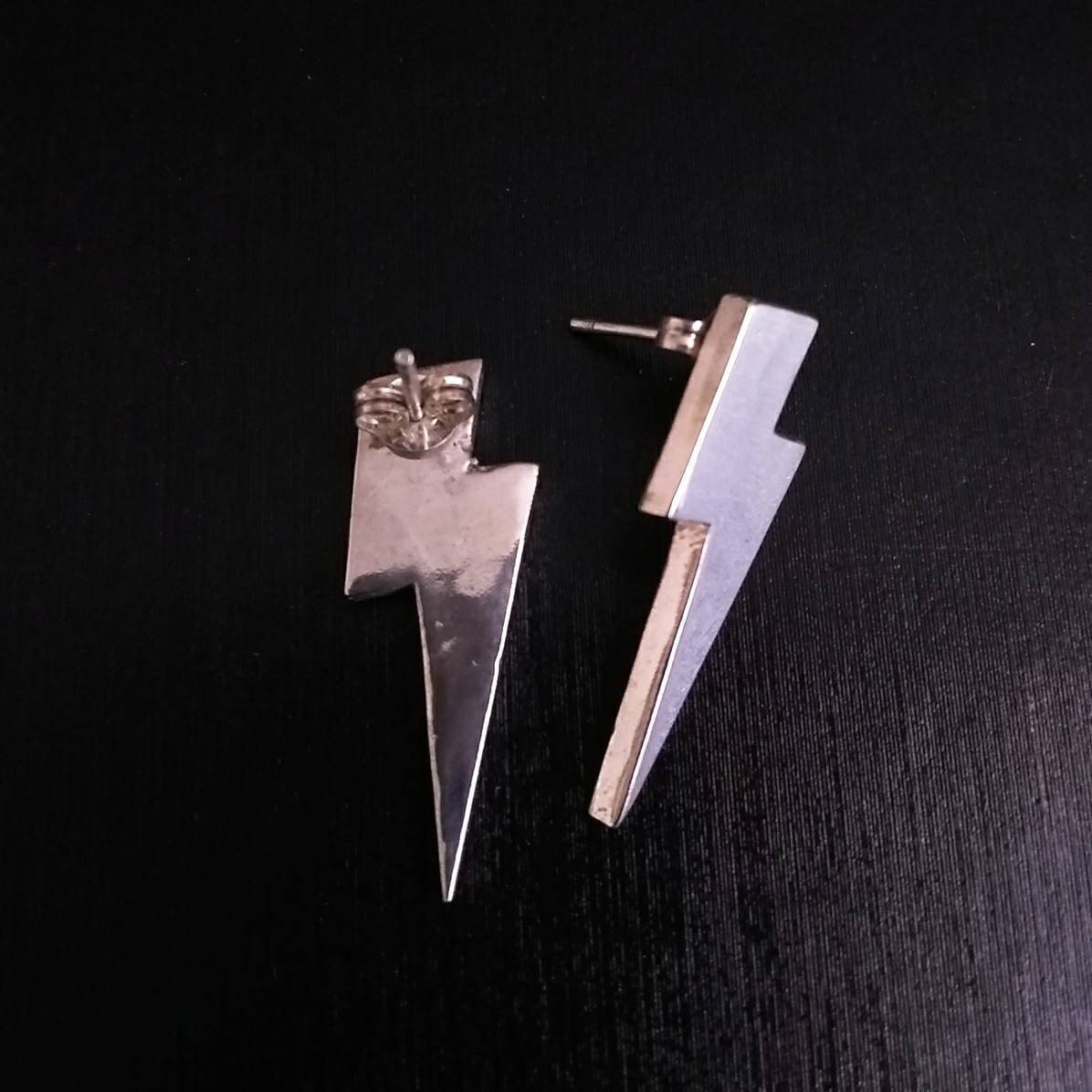Sterling Silver Lightning Bolt Stud Earrings Lightning Studs | Etsy