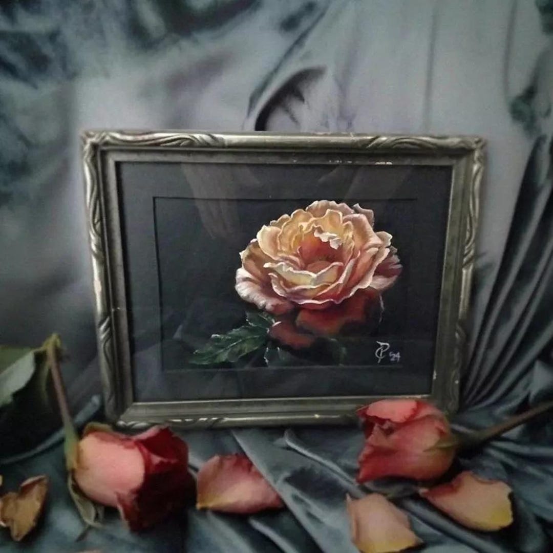 Original Oregon Rose Floral Art – Shabby Chic Framed Colored Pencil ...