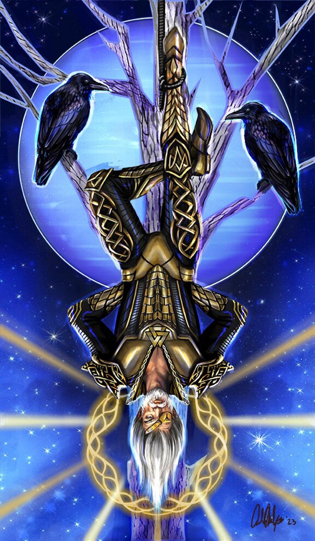 Space Sci -fi Odin Norse Viking God Hanged Man Tarot Card Art Print - Etsy