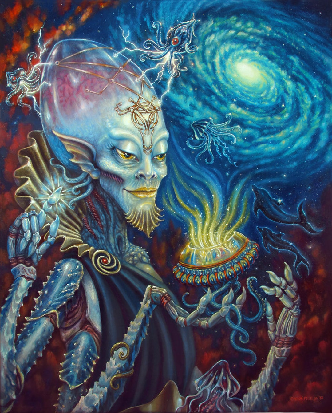Fantasy Art, ALIEN , King of CUPS, Tarot, Painting Outerspace Sci-fi ...
