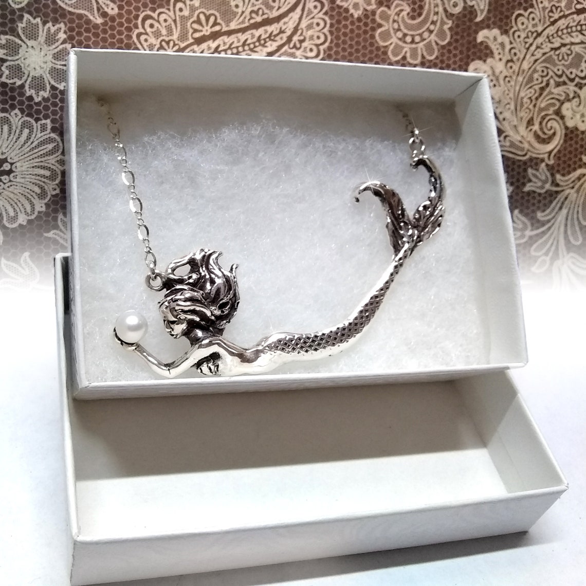Mermaid Necklace Sterling Silver Mermaid Pearl Necklace | Etsy
