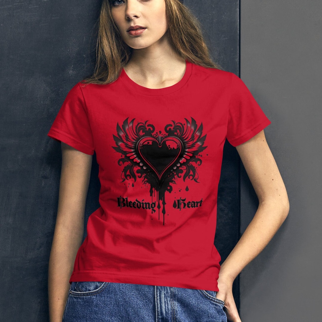 Bleeding Heart Winged Gothic Emo Goth Rocker Women's Ladies Fit Short Sleeve T-shirt - Etsy