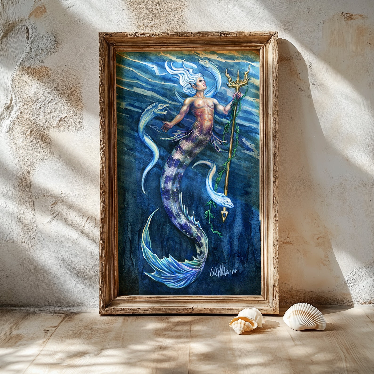Mermaid Print , Merman Print , Nautical, Ocean, Painting , Blue Wall ...
