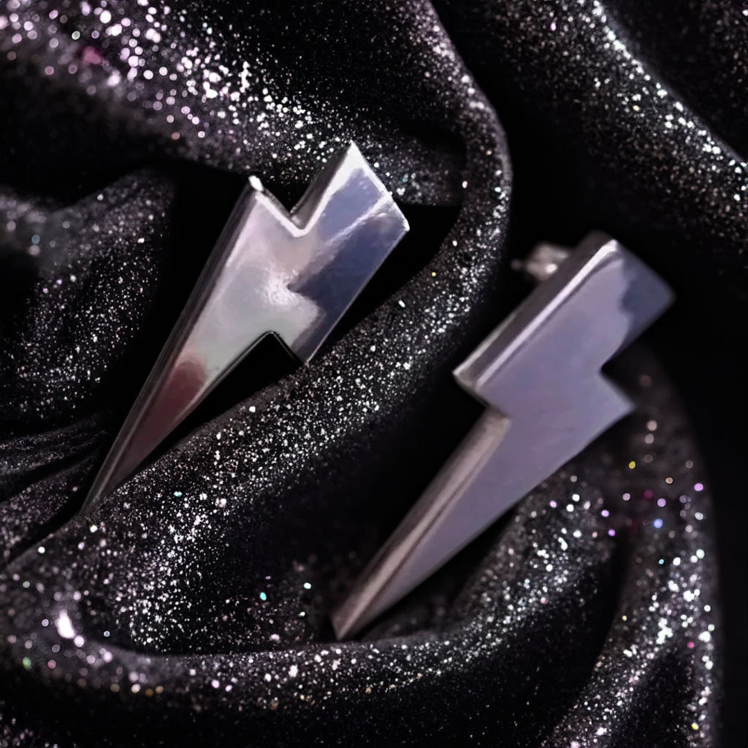 Sterling Silver Lightning Bolt Stud Earrings Lightning Studs, 80s Earrings, Chunky Stud Earrings ...