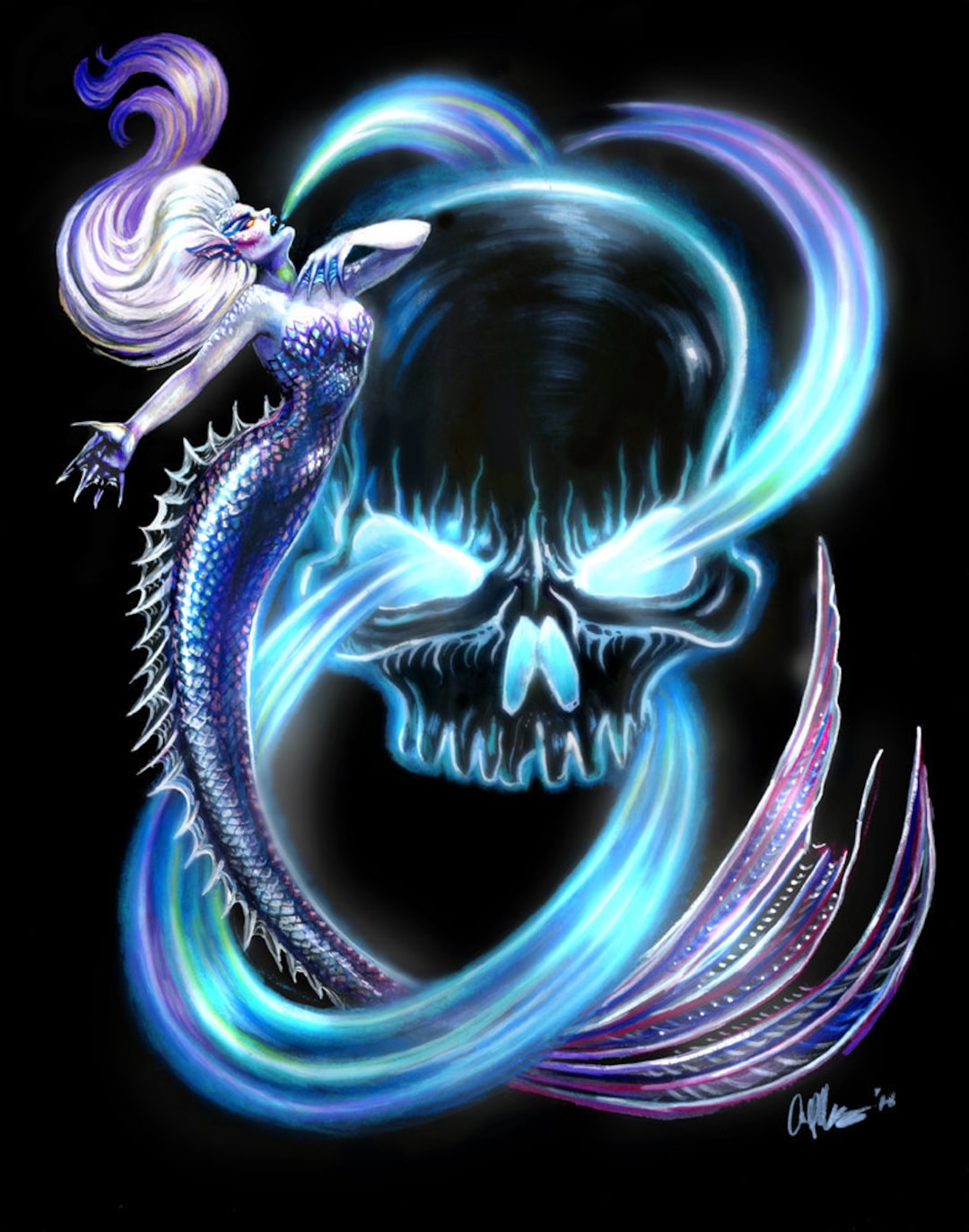 Fantasy Art Gothic Mermaid Painting, Siren Painting, Illustration, Dark ...