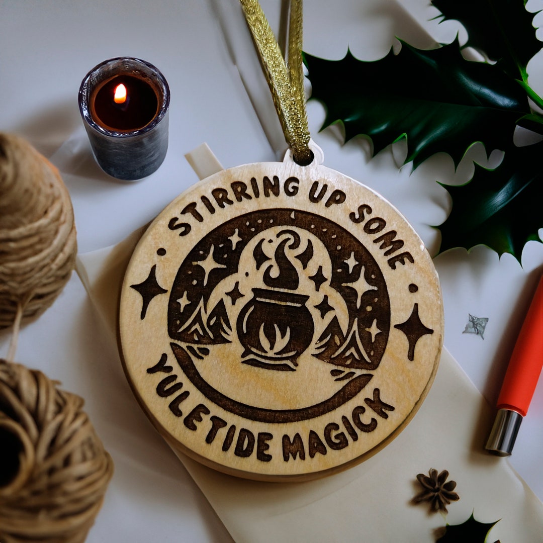 Yuletide Magick Pagan Yule Solstice Witches Ornament, Christmas, Wood ...