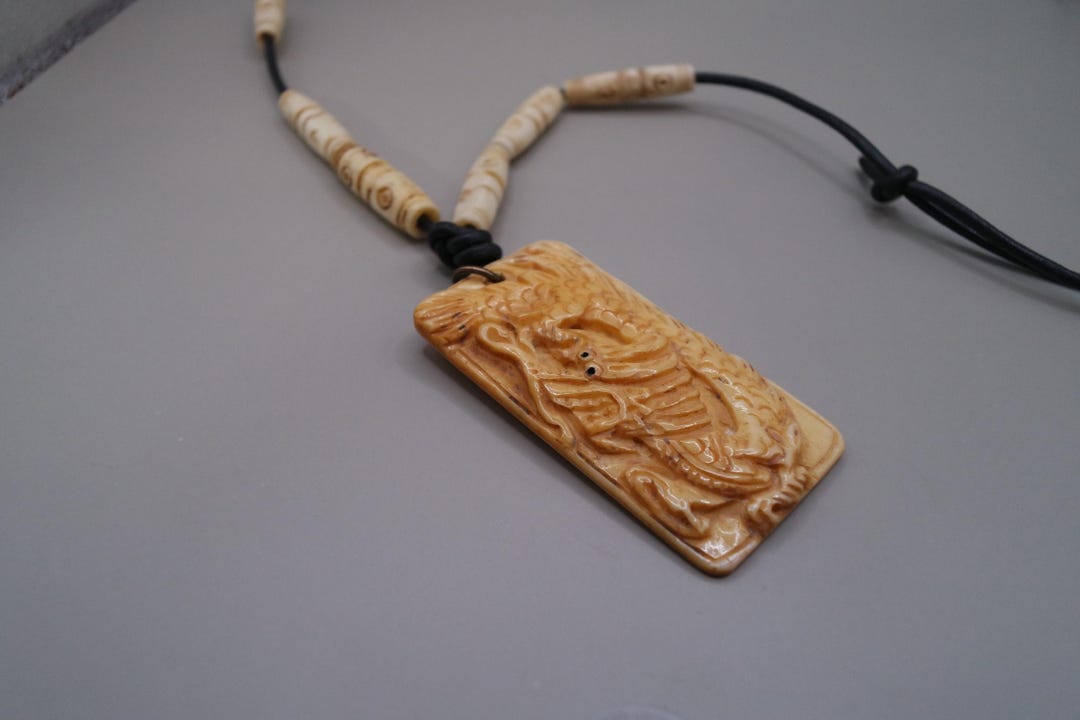 Handmade Yak Bone Eastern Dragon Pendant Necklace – Adjustable Leather ...