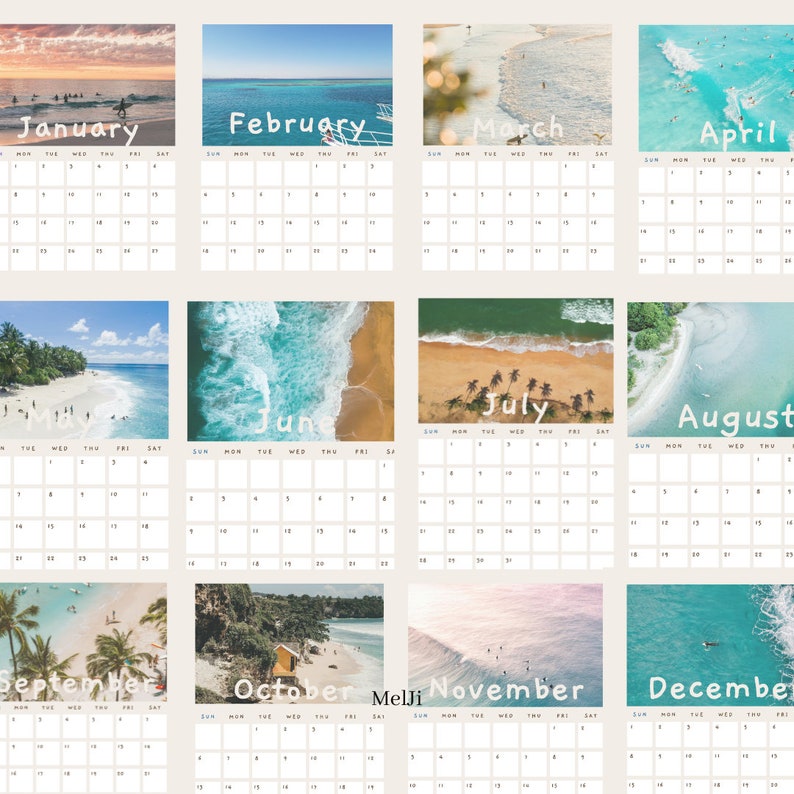 2024 Beach Calendar 12 Month Calendar L 2024 Calendar Printable Sunday ...