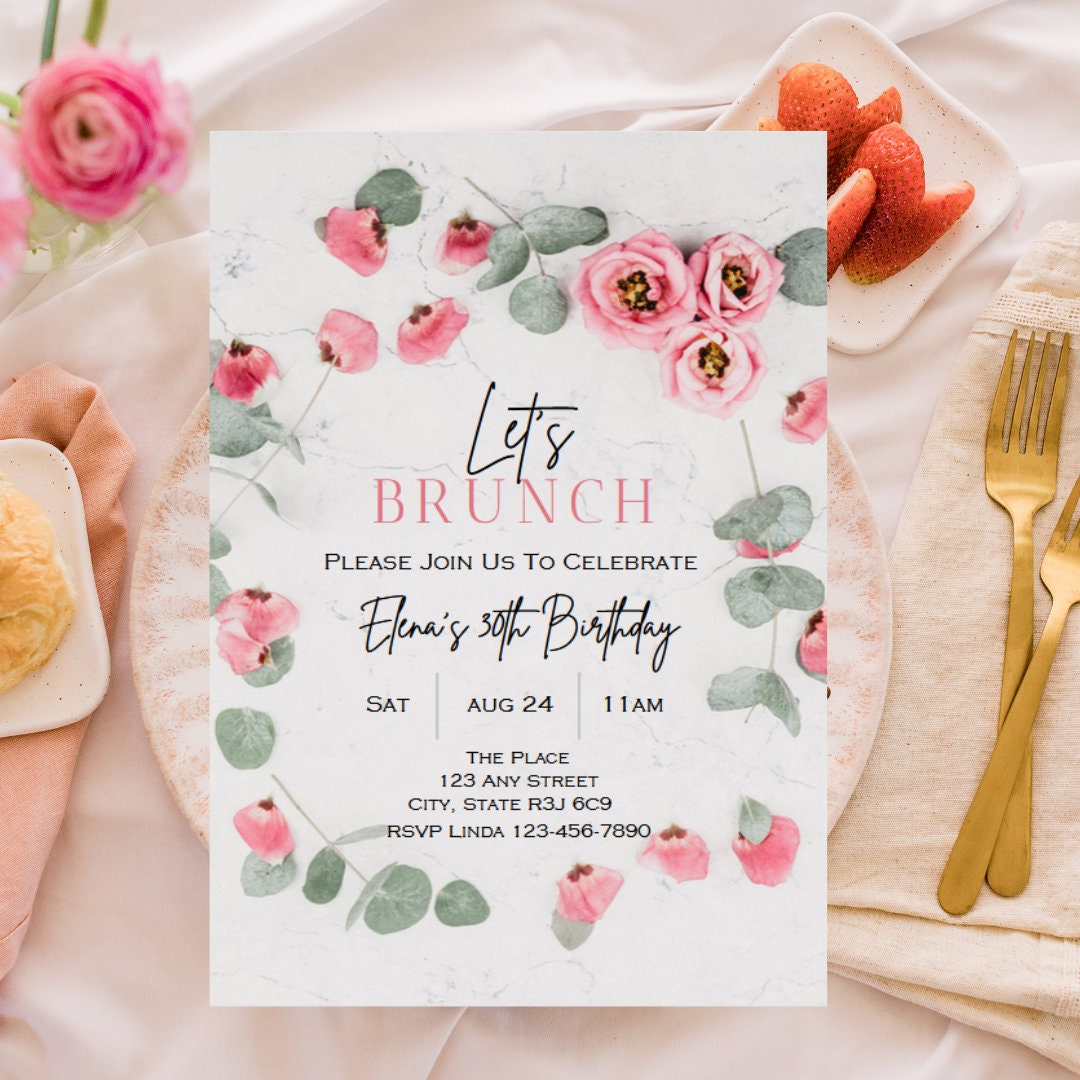 Editable Brunch Invitation, Floral Brunch Invitation, Birthday Brunch ...