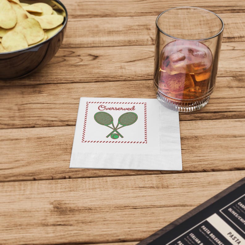 Napkins, Tennis Funny Drinking Pun Overserved, Personalized Hostess ...