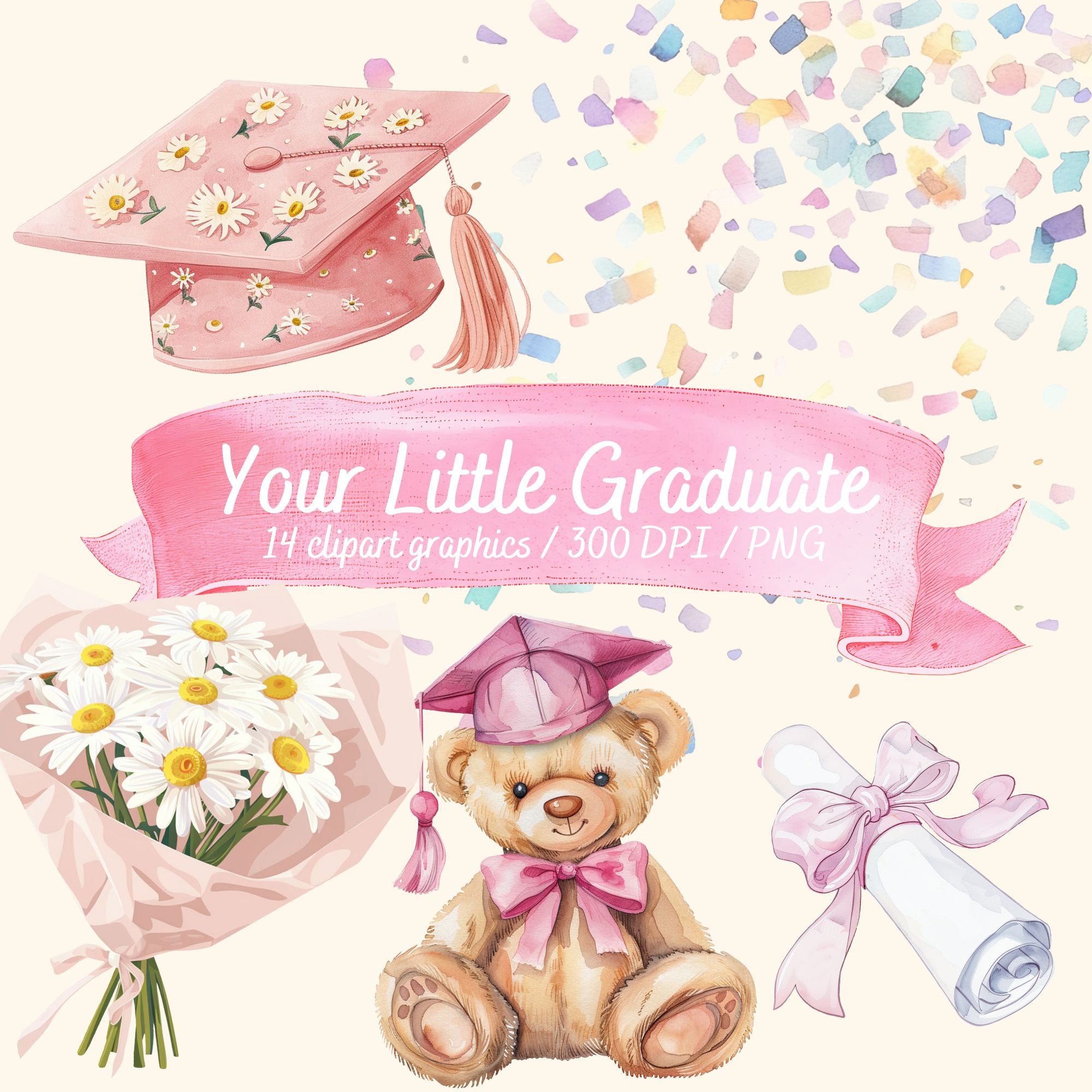 Graduation Clipart Teddy Bear Cap and Bow Class of 2024 Cute Printable ...