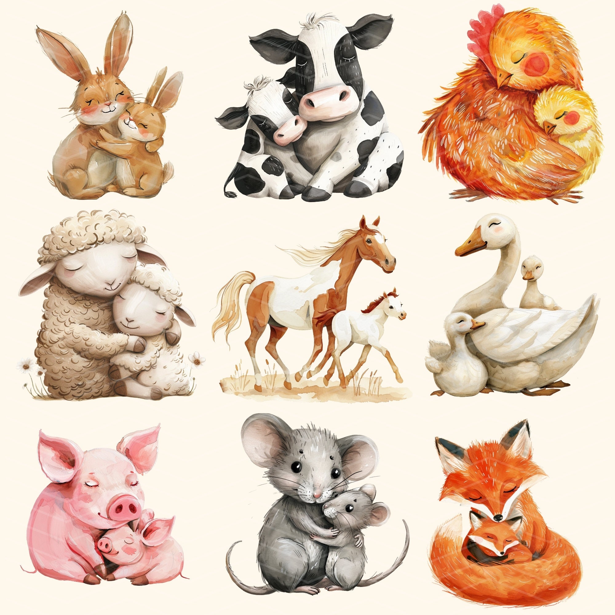 Mama and Me Clipart Pack, Digital Download, Baby Farm Animals, Cute ...