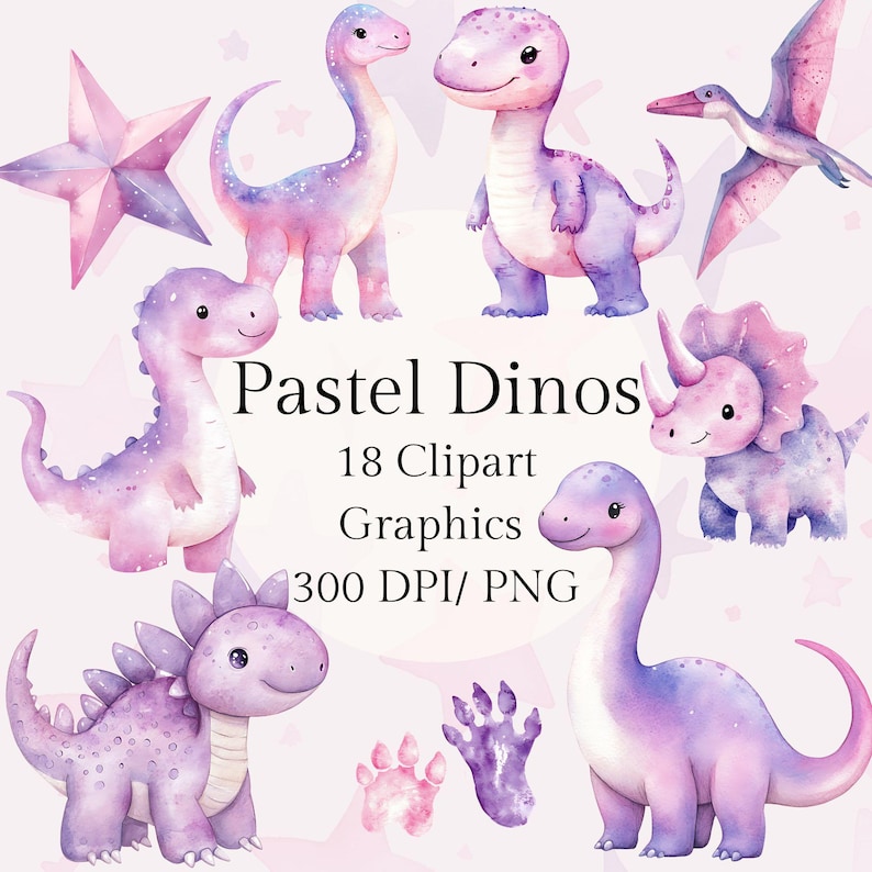Watercolour Pastel Dinosaur Clipart Bundle Instant Digital Download ...