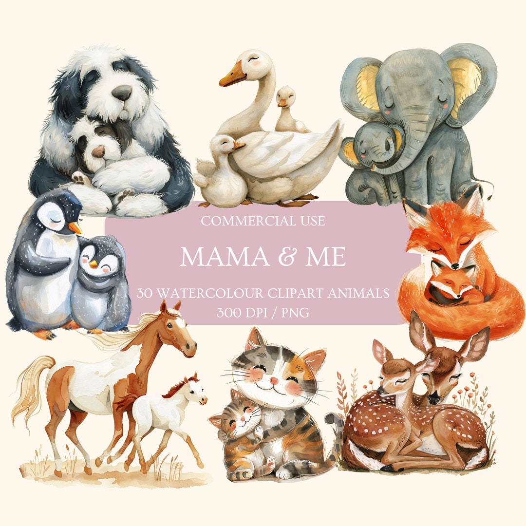 Mama and Me Clipart Pack, Digital Download, Baby Farm Animals, Cute ...