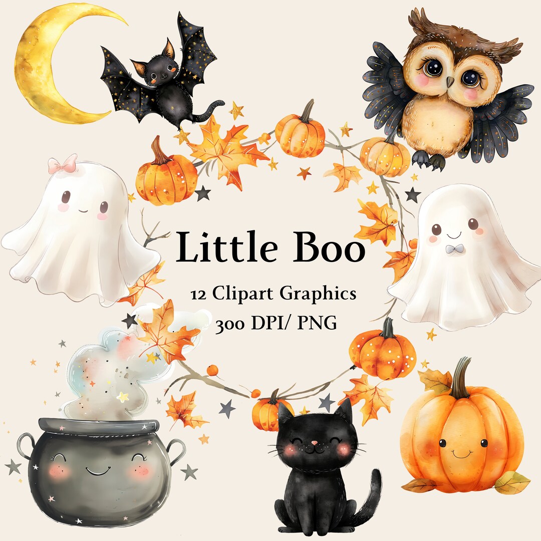 Watercolour Little Boo Clipart Halloween Theme, Almost Due Baby Shower ...