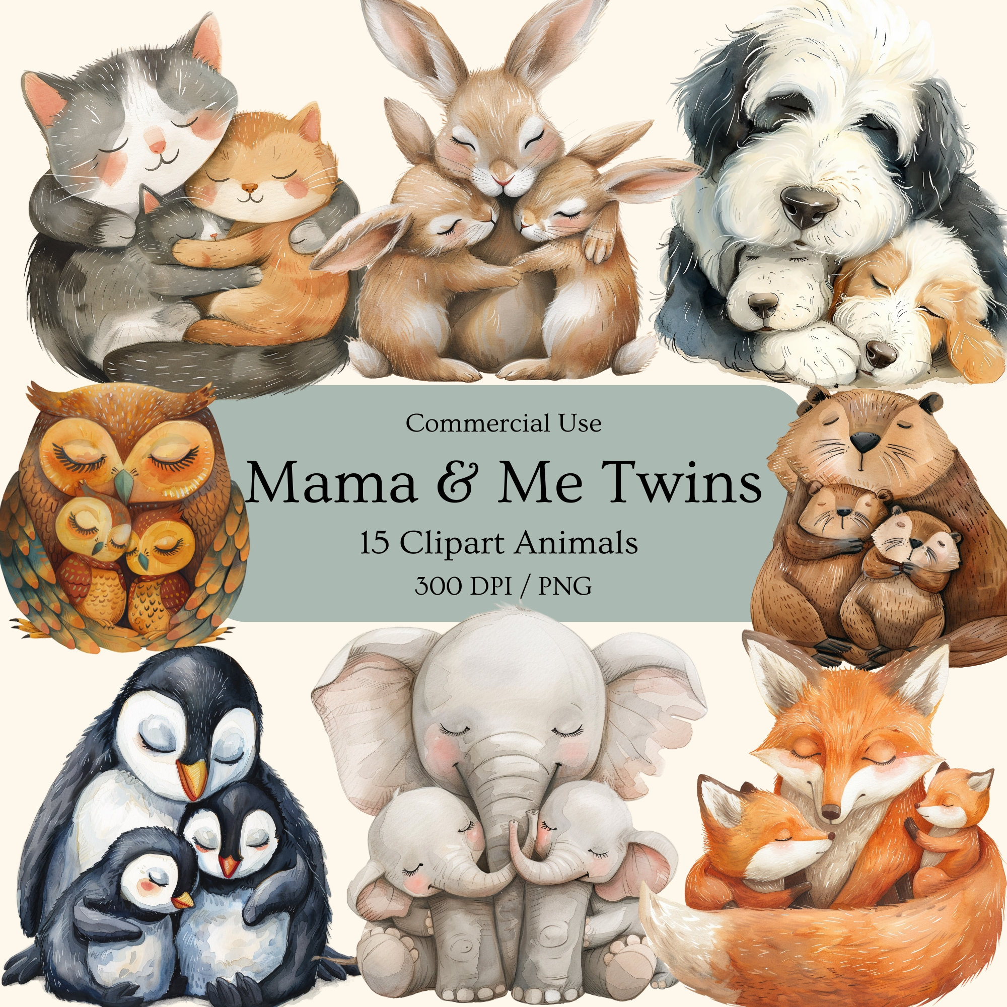 Watercolour Mama and Me Twins Clipart Pack, Digital Download, Baby ...