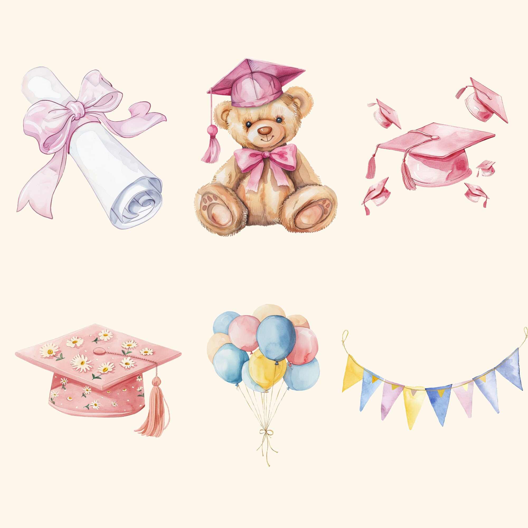 Graduation Clipart Teddy Bear Cap and Bow Class of 2024 Cute Printable ...