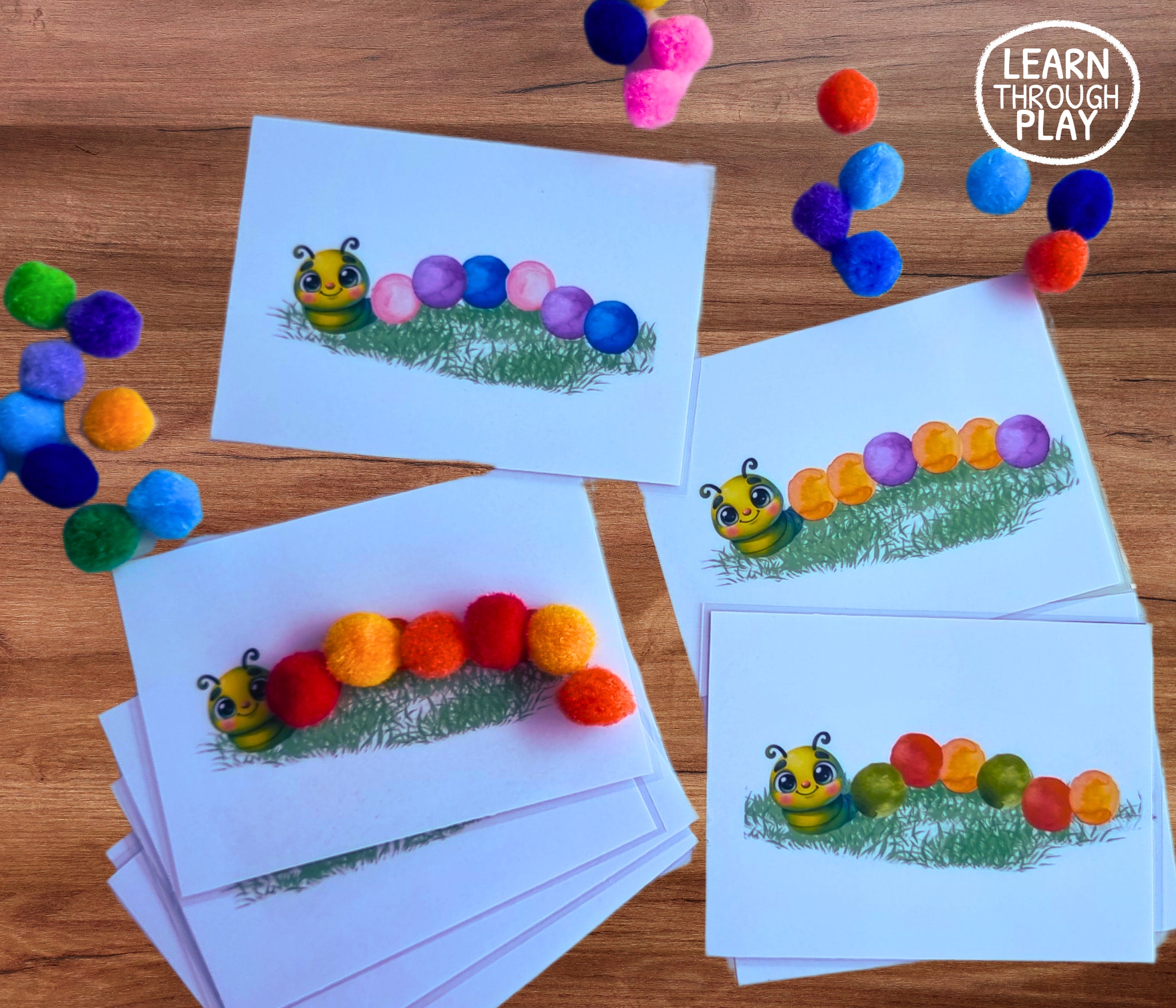 Colorful Caterpillar Pom Pom Pattern Cards for Kids Learn Through Play ...