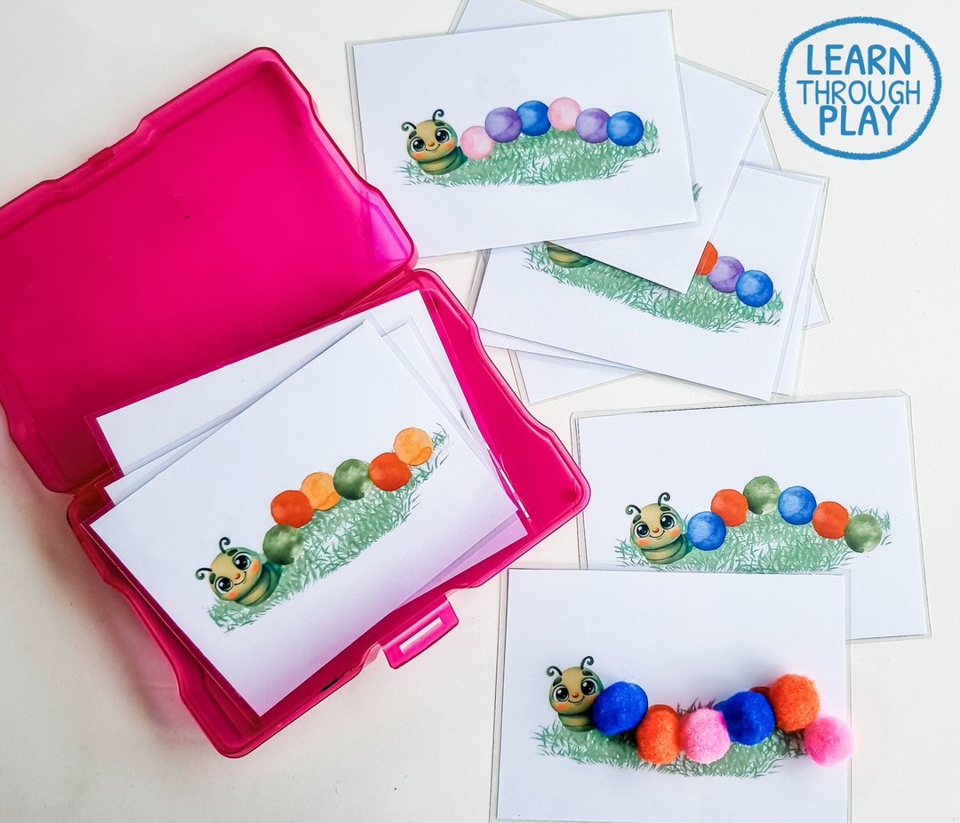 Colorful Caterpillar Pom Pom Pattern Cards for Kids Learn Through Play ...
