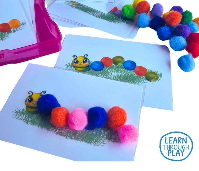 Colorful Caterpillar Pom Pom Pattern Cards for Kids Learn Through Play ...