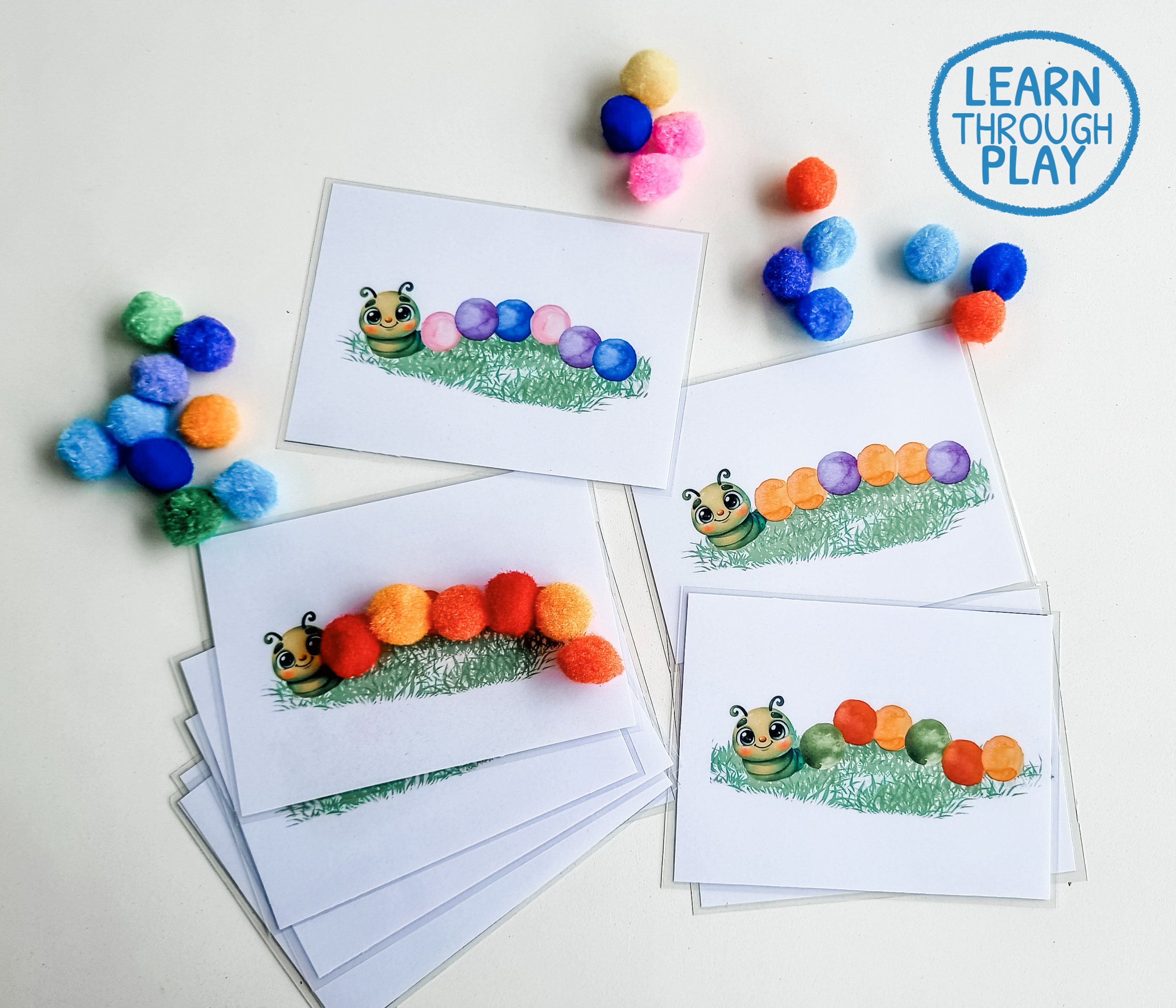 Colorful Caterpillar Pom Pom Pattern Cards for Kids Learn Through Play ...