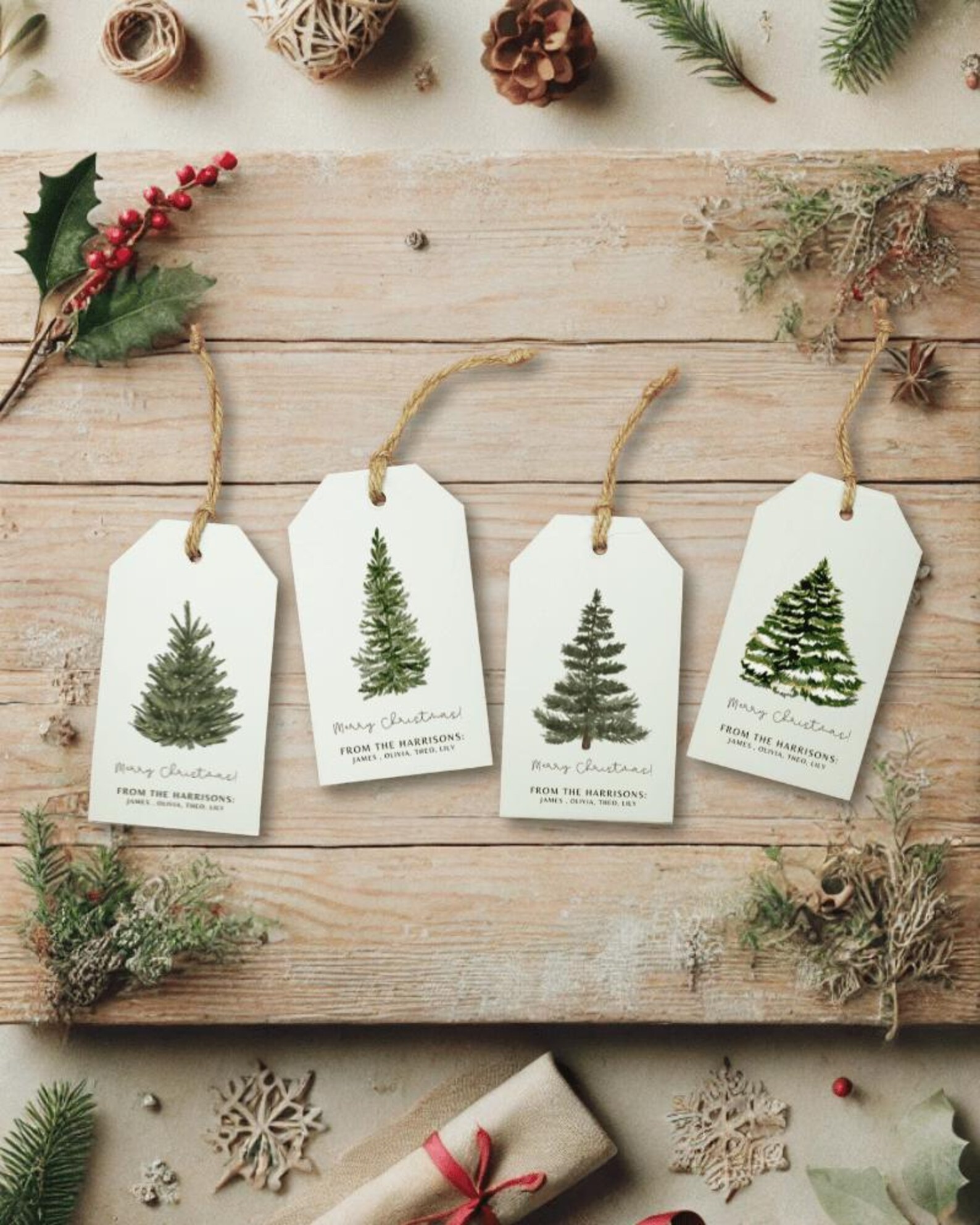 Printable Christmas Tree Gift Tags Digital Download 2x3.3 Festive ...