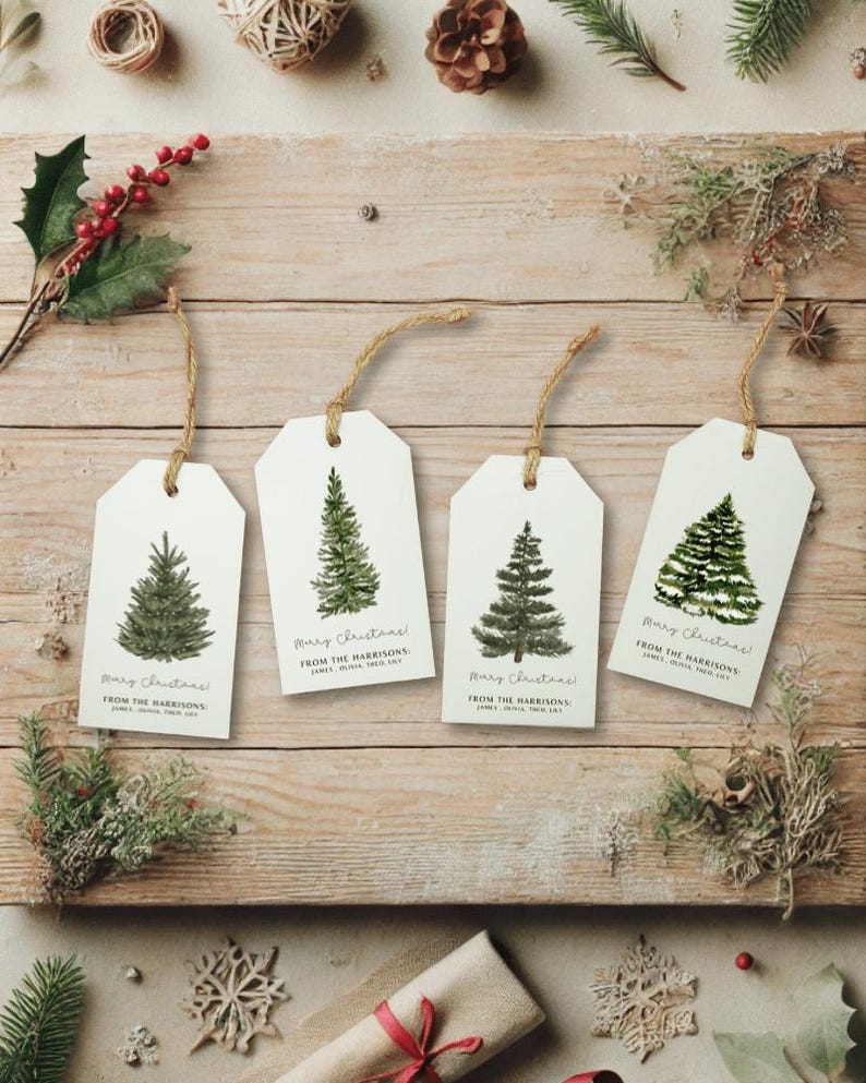 Printable Christmas Tree Gift Tags Digital Download 2x3.3 Festive ...