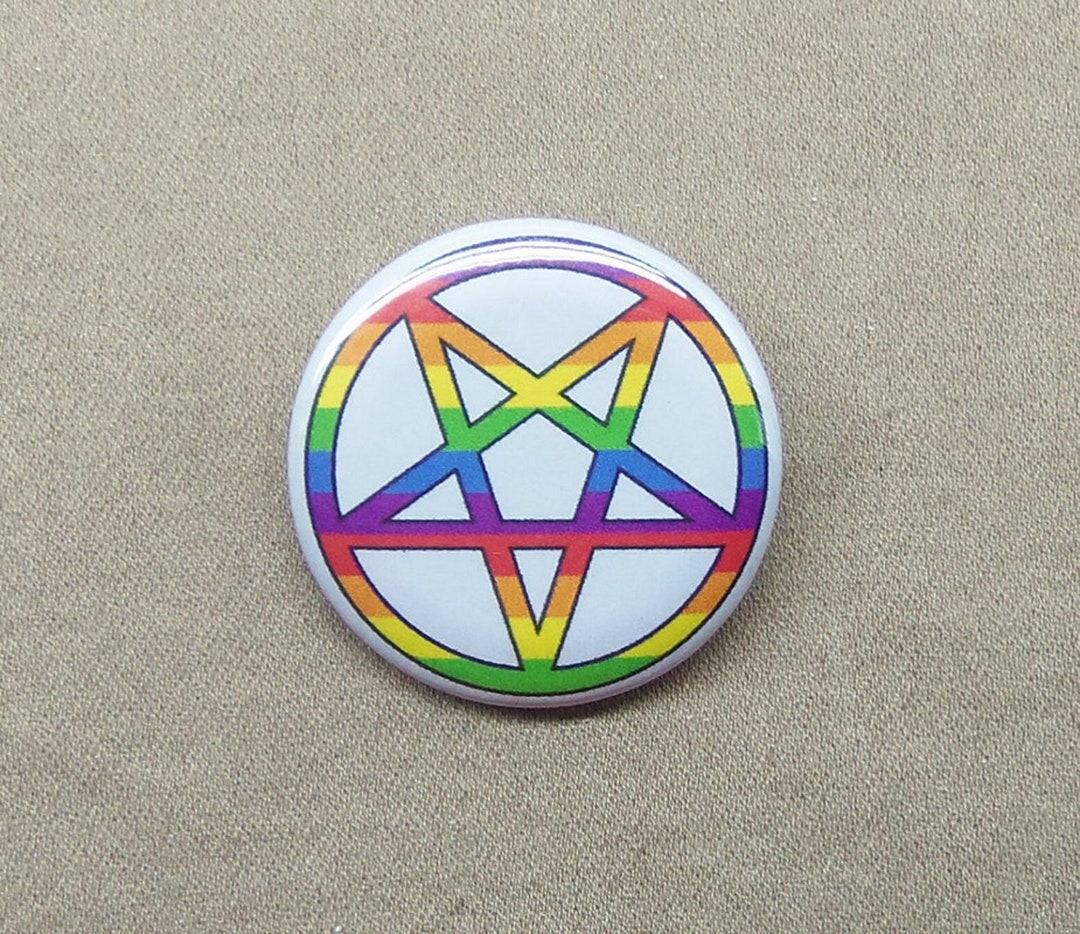 Rainbow Pentacle 1.25” Button Pinback Pagan Neopagan Occult Pentagram ...