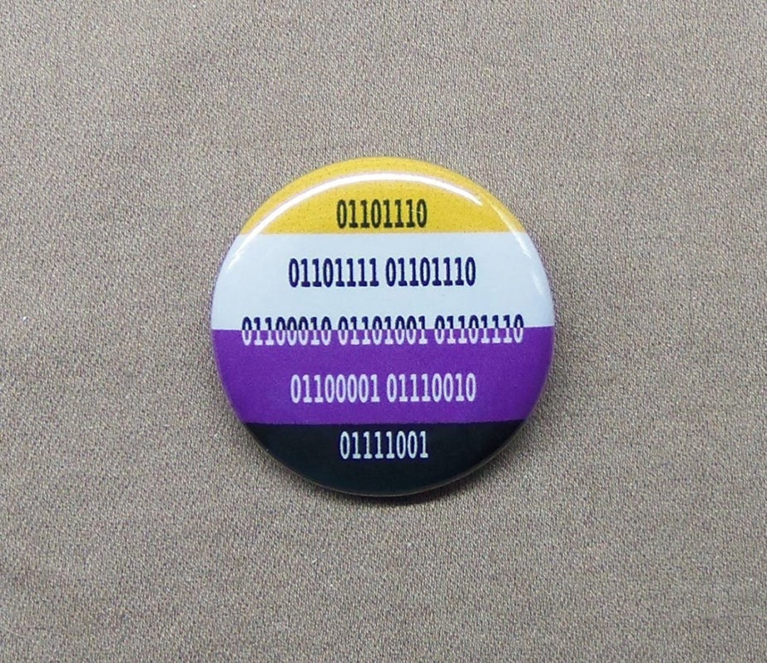 NONBINARY Binary Code Button 1.25” Pride Flag Computer Pun Geek Gender ...