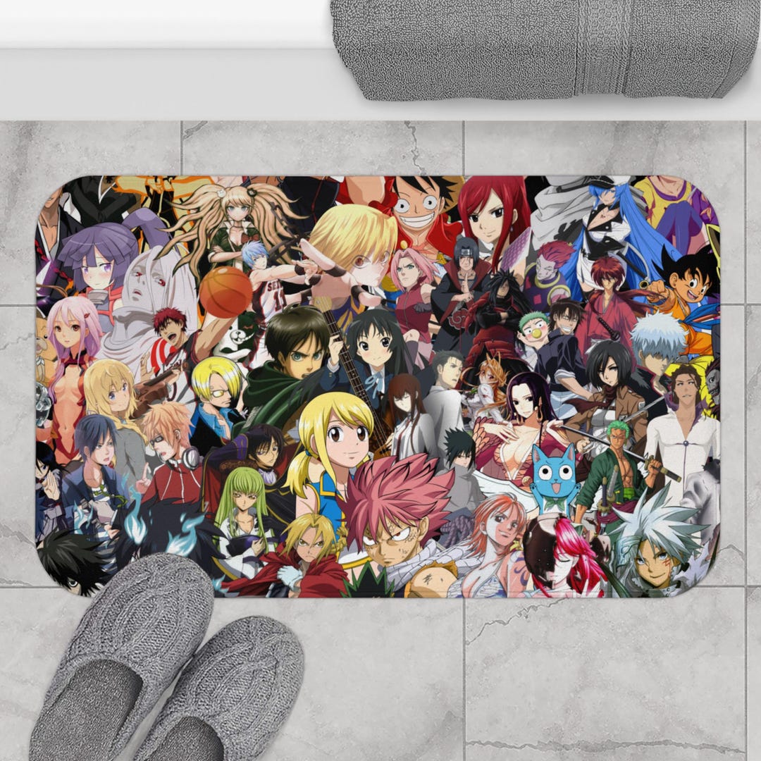 Anime Characters Collage Bath Mat | Colorful All-star Character Montage ...