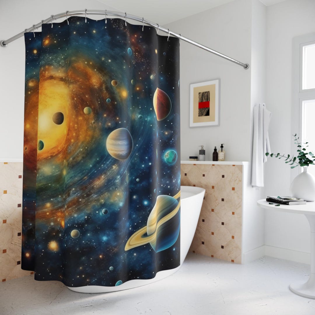 Galactic Shower Curtain – Cosmic Planets, Astronomy Bathroom Decor - Etsy