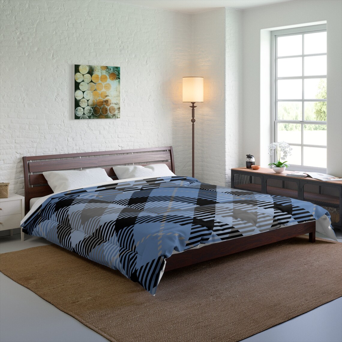Blue and Gray Plaid Comforter - Etsy